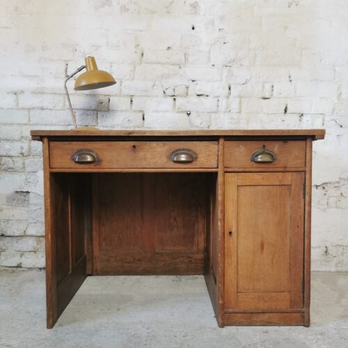 IN STOCK: 1940s Double Pedestal Oak Desk - Cambrewood