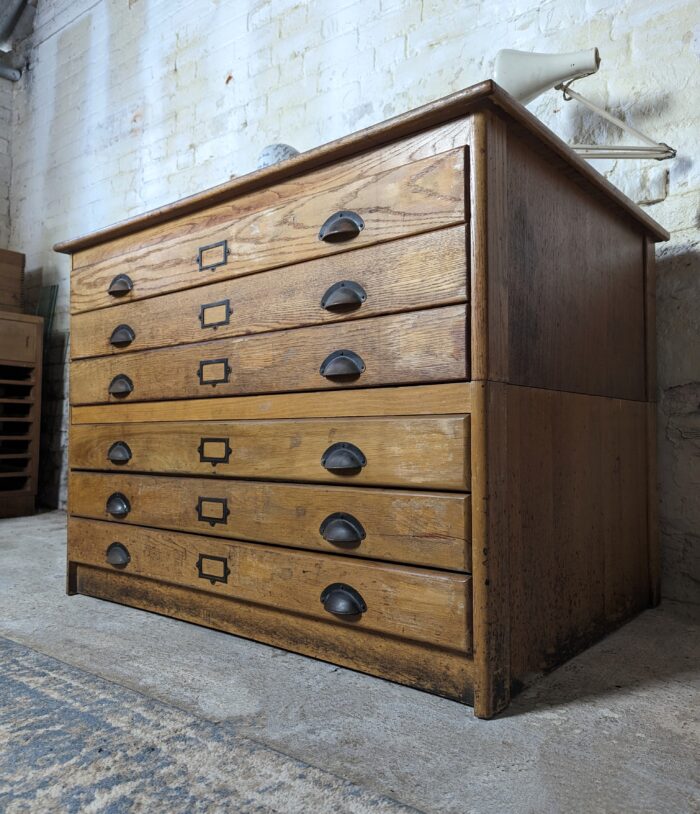 SOLD: 1940s Light Oak Architects Plan Chest (C2) - Cambrewood